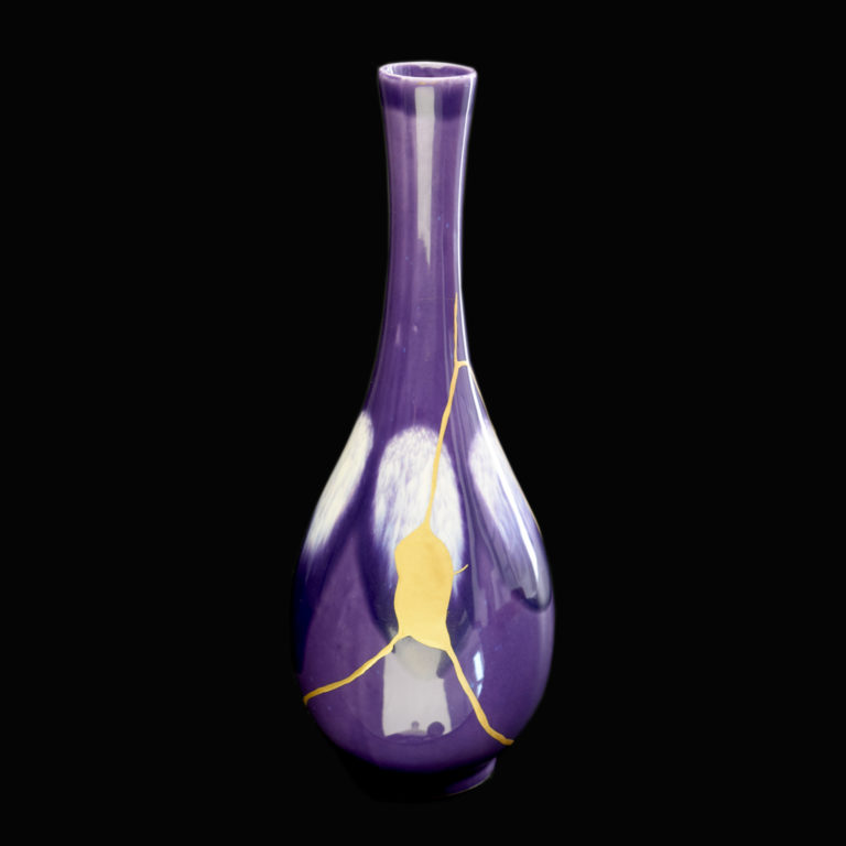 Purple porcelain vase from Kyoto - Traditional Kintsugi Shop: Kintsugi ...