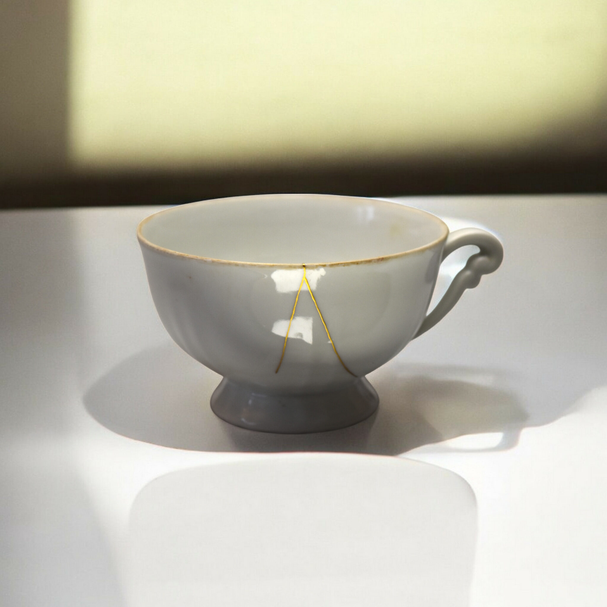 Kintsugi white porcelain tea cup - Pure Gold Kintsugi