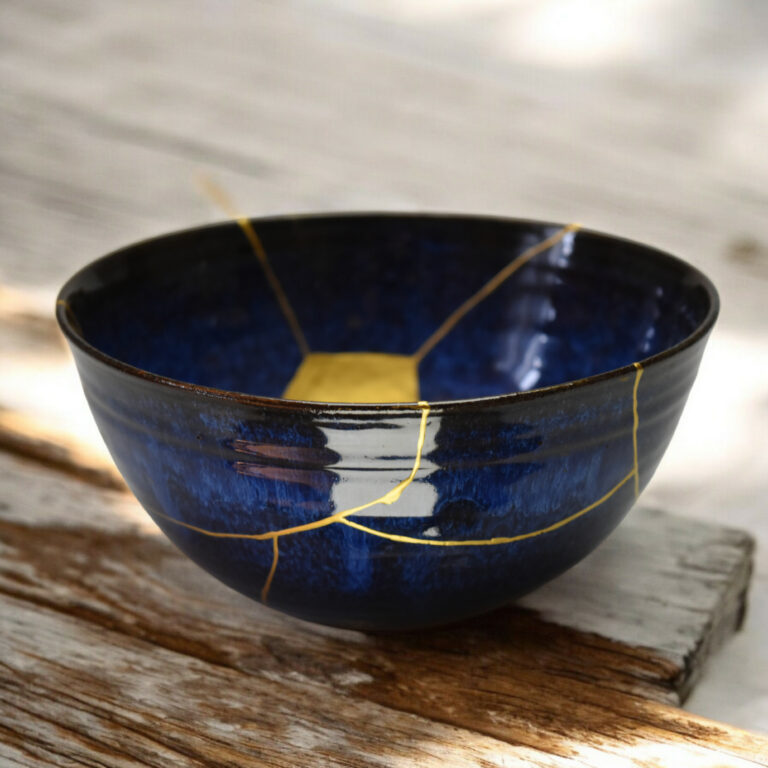 Dark blue chawan - Pure Gold Kintsugi